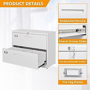 STANI Lateral File Cabinets with Lock, Filing Cabinet, 2 Drawer Lateral File Cabinet with Lock, Metal Lateral File Cabinet for Home and Office, Assembly Required