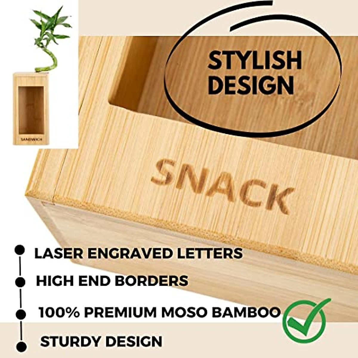 TEPUIY Ziplock Bag Storage Organizer - Multi Use Bamboo Storage Bag Organizer for Drawer - Food Storage Bag Holder Compatible with Ziplock, Ikea, Glad, Hefty (4 pieces set).