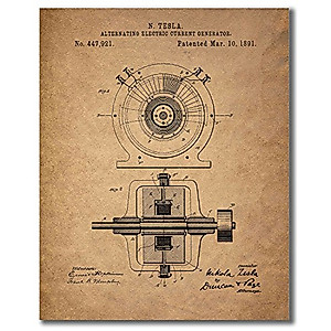 Tesla Patent Wall Art Prints - Set of 6 Vintage (8 inches x 10 inches) Photos