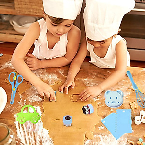 44 PCs Kids Knife for Real Cooking, Hombae Toddler Cooking Set Safety Wooden Plastic Knives Cutting Board Bread Fruit Fork Crinkle Cutter Peeler Scissor Cream Scraper Egg Beater Glove Apron Bag Blue