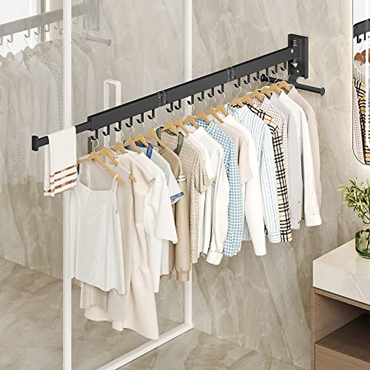 HEILAIYI Wall Mounted Clothes Hanger,Clothes Drying Rack,Laundry Drying Rack,Clothes Rack Wall Mount,Drying Rack Clothing,Laundry Rack,Folding,Retractable,Collapsible,can Fold Upward & Left & Right