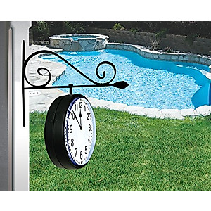 Poolmaster 52608 Dual Sided Hanging Indoor Clock or Outdoor Clock, Black
