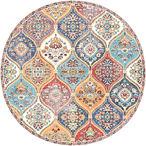 Round Boho Rug, Bohemian Circle Area Rug 5ft, Washable Non-Slip Round Clearance Moroccan Carpet for Bedroom Kitchen Bathroom Living Room Office Decor - 5ft-Round,Cream