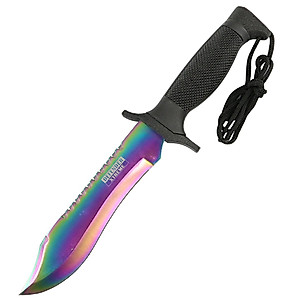 Defender-Xtreme Rainbow 12" Hunting Knife with Sheath Stainless 3CR13 Steel Knife