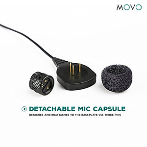 Movo LV-M5 Pin-On Lavalier Microphone for Crisp Audio Capture - Compatible with Cameras, Camcorders, and Recorders with 3.5mm TRS Connector - Pin Mic for Video Recording