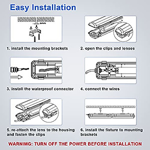 4FT LED Vapor Tight Lights, 40W/50W/60W Selectable 5200LM Vapor Proof Light 3000K/4000K/5000K Tunable, Indoor Waterproof Workshop Light, IP66 DLC ETL Approved for Cold Room, Car Wash (6Pack)