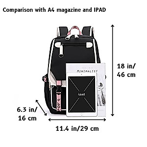 BBSLEVY with USB and audio cable for students, double backpack casual backpack, 15.6-inch laptop BLACKPINK (Black), 11.4 * 6.3 * 18