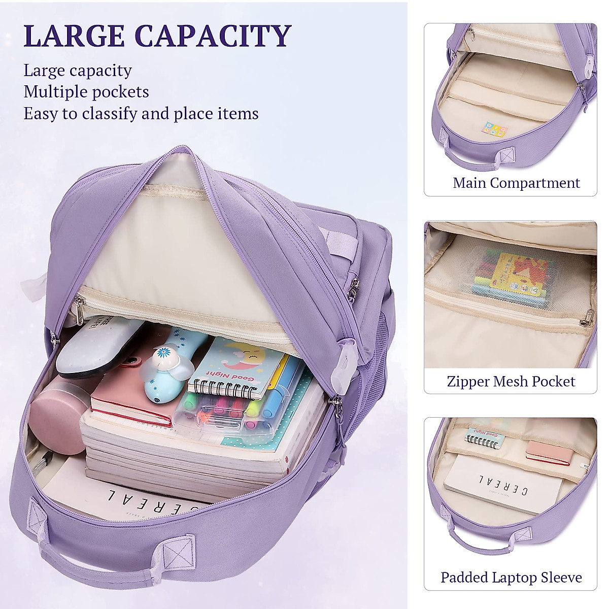 Lanola High School Middle Bookbag for Boy Girls Lightweight School Bag College Backpack for Men Women Travel bag - Black