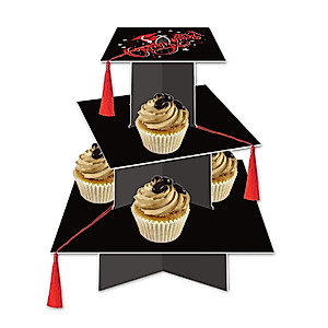 KALEFO Graduation Decorations 2024 Graduation Cap Cupcake Stand with Tassel Graduation Party Favors Table Decor Grad Party Supplies (Red)