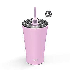 Zak Designs Alfalfa Stainless Steel Vacuum Insulated Double Wall Tumbler with Flexible Silicone Straw, Travel Tumbler with Splash Proof Lid Keeps Drinks Cold (18/8 SS, 20oz, Lilac)