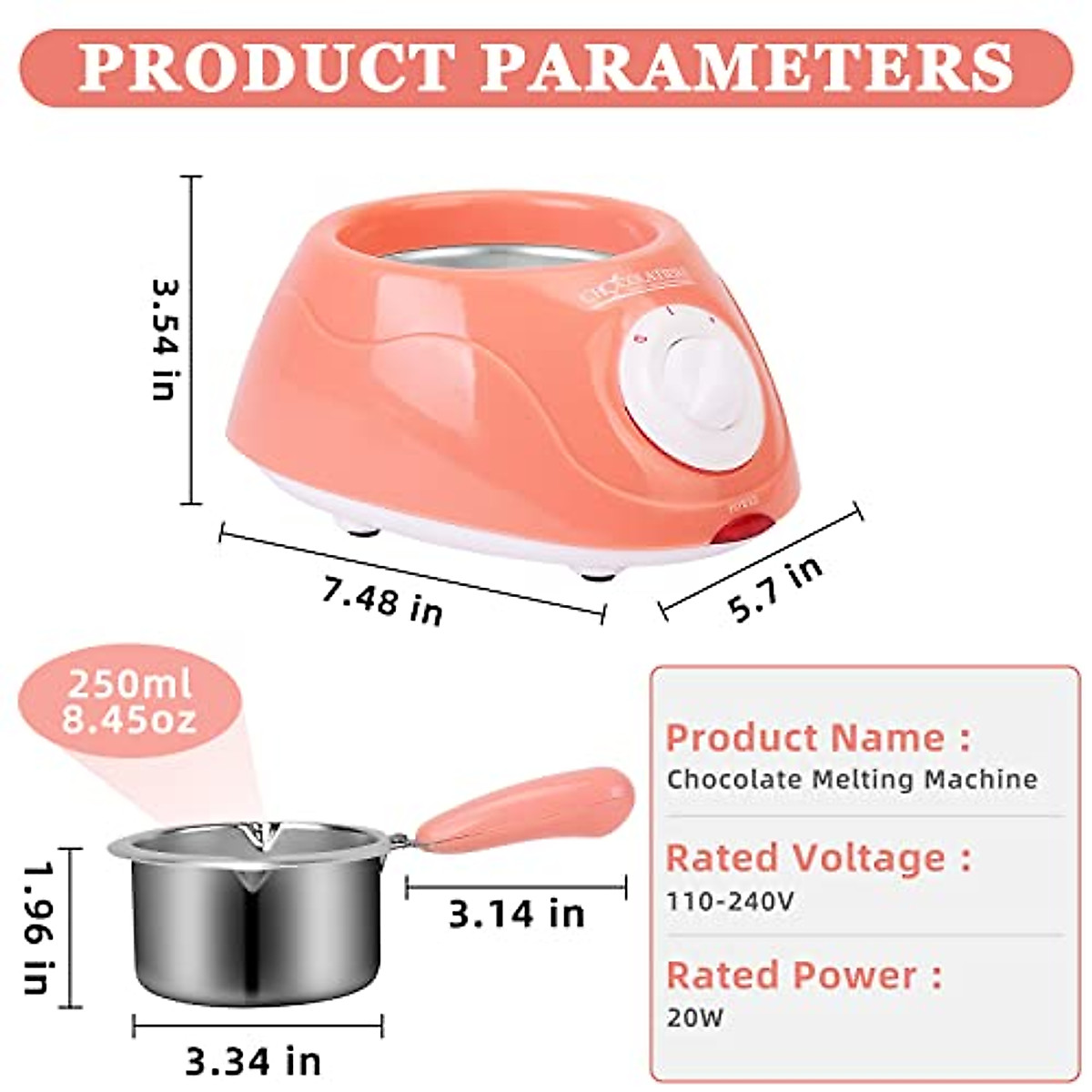 Outamateur Upgraded Melting Fondue Set,MINI Electric Chocolate Melting Pot,Chocolate Fondue Fountain,Warmer Machine for Milk Chocolate,Cheese,Butter,Candy (Pink)