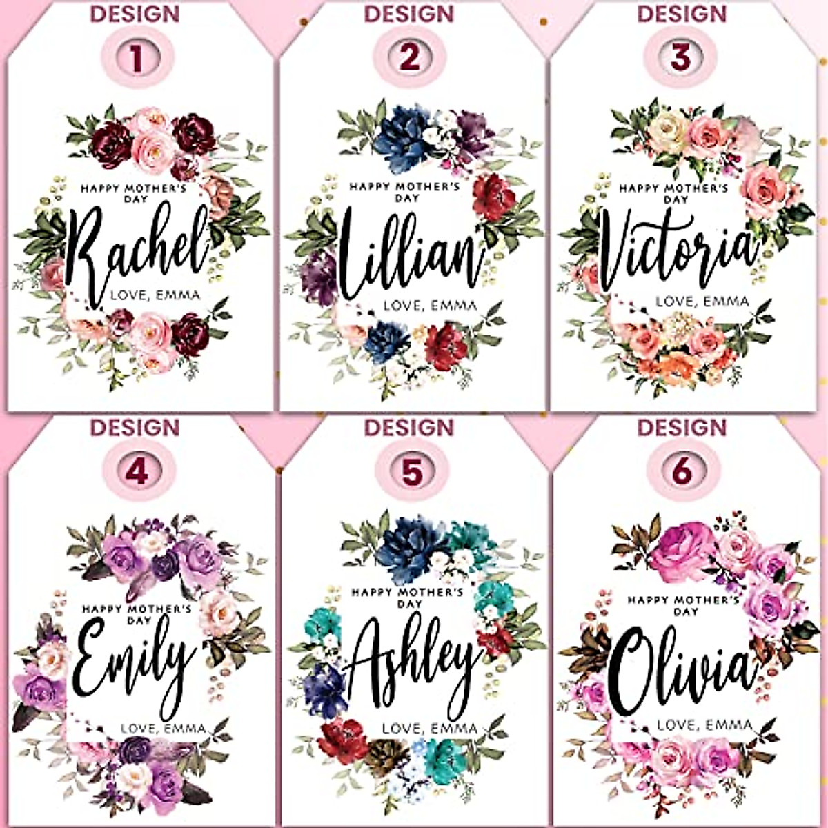 Personalized Mothers Day Canvas Gift Bag w/Names - Customized Floral Mom Large Goodie Bags Custom Tote for Mother's Gifts Mommy Grandma from Daughter Son, C1, Beige, ''15”x16” inches