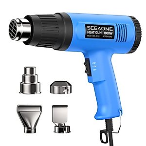SEEKONE Heat Gun, 1800W Heavy Duty Hot Air Gun Kit with 572℉&1112℉ Dual-Temperature Settings and 4 Nozzles for Shrinking PVC,Stripping Paint, Crafts