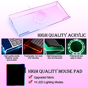 Keyboard Holder Acrylic Computer Keyboard Stand, Gaming Keyboard USB Interface, 366 Kinds RGB LED Clear Backlit Keyboard Tray Riser RGB LED Gaming Mouse Pads 14 Lighting Modes (17 x 6 Inch)