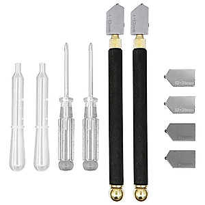 Glass Cutter Tool Set, 2mm-20mm Pencil Style Oil Feed Carbide Tip with Extra Replacement Head and Oil Dropper for Mosaic/Tiles/Mirror/Stained Glass Cutting