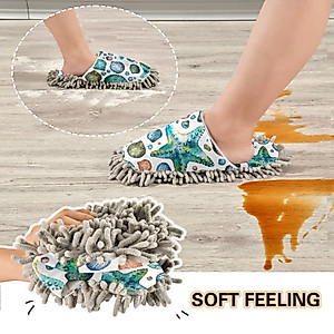 Watercolor Seashells Starfish Mop Slippers Shoes Cover for Floor Cleaning Washable Dust Hair Dirty Cleaners Microfiber Mop Socks for Office House Kitchen