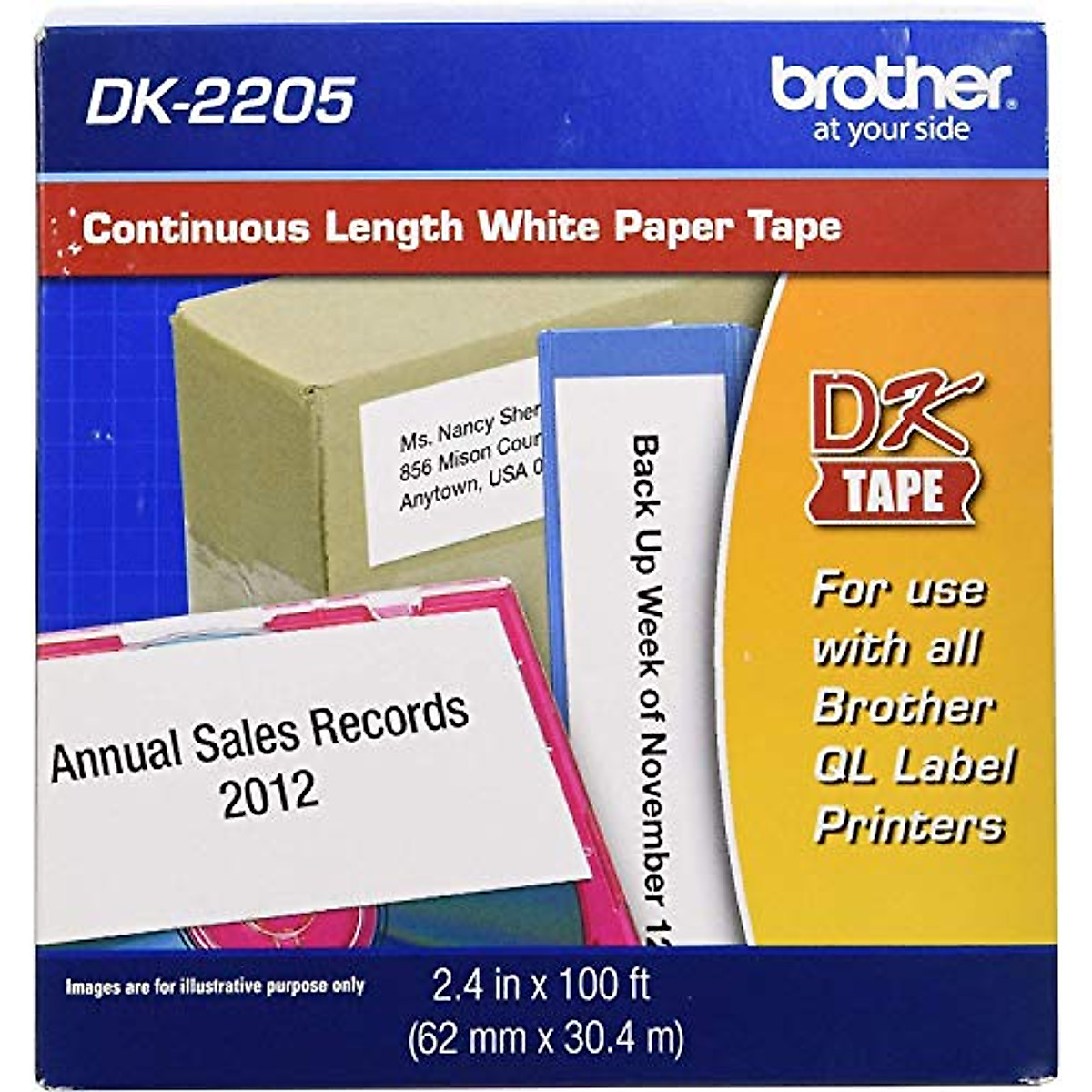Brother Genuine, DK-2205 Continuous Paper Label Roll, Cut-to-Length Label, 2.4” x 100 Feet, (1) Roll Per Box (4)