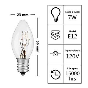 LEDESIGN 7 Watt Night Light Replacement Bulbs, Salt Lamp Light Bulb, Plug-in Night Light, Electric Window Candle Bulb, Night Lamps &Christmas Lights Incandescent E12 Socket C7, 12 Packs
