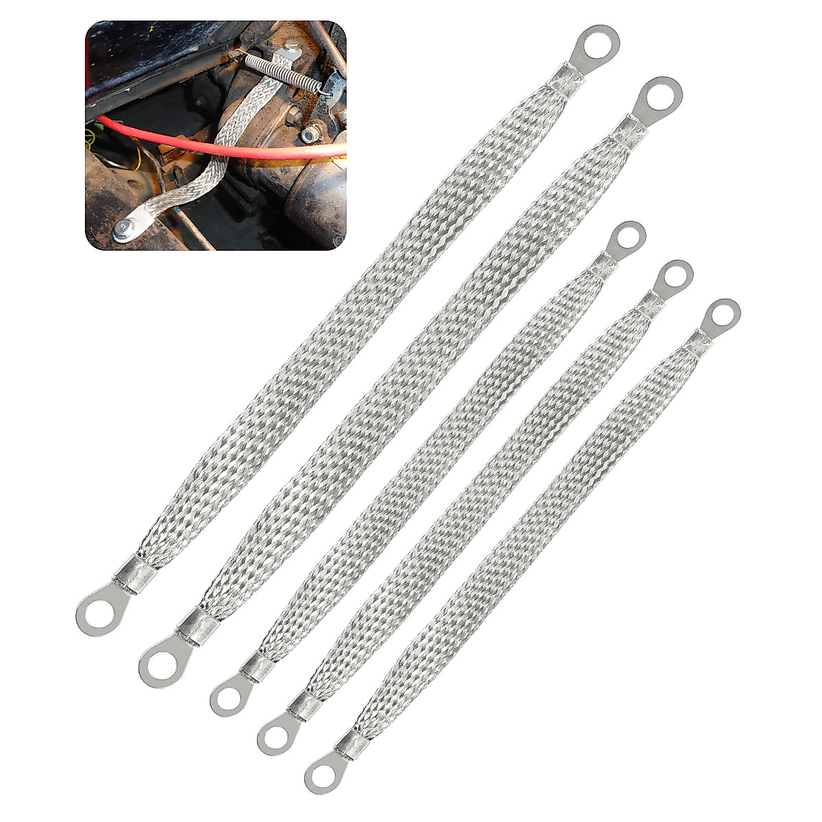 Zlirfy Automotive Ground Strap Kit,Universal Flat Braided Copper Ground Strap,3PCS 10" x 1/2" and 2PCS 13" x 1/2" Car Ground Cable Straps Braided,Automotive Engine Copper Ground Strap