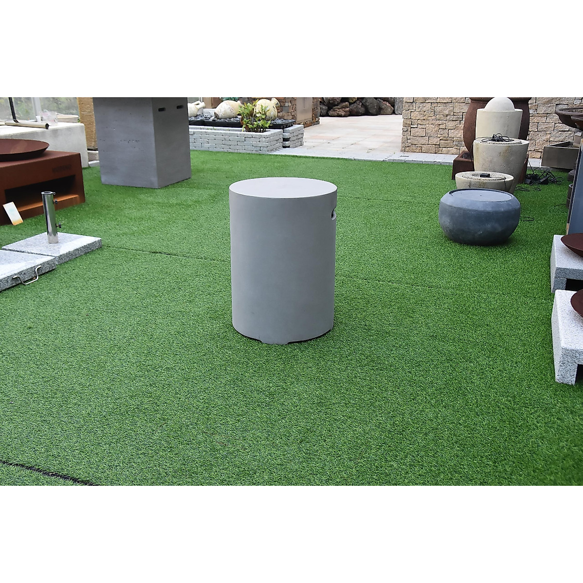 AMS Fireplace | Elementi Lunar Concrete Propane Tank Cover (Cylinder Smooth - Light Gray) | GFRC, Light Gray Color, Round Shape, Size - 15.7 x 15.7 x 20 inches | Suited for Lunar Light grey fire pit.