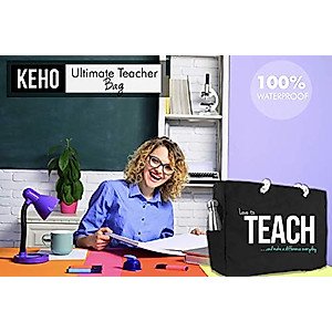 Keho XXL Ultimate Teacher Waterproof Multi Pocket Tote Shoulder Bag (Huge) - Perfect Usable Gift for Teacher Appreciation, Comfy Rope Handles & Perfect Work Bag