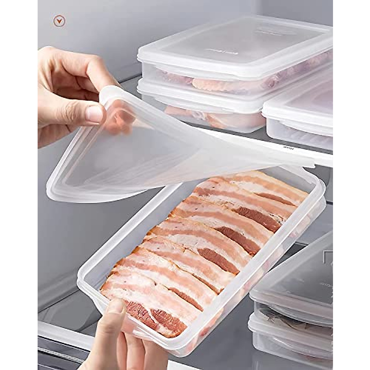 2 Pack Plastic Bacon Box, Deli Meat Saver Cold Cuts Fridge Keeper, Cheese Food Storage Container with Lid for Refrigerator, Shallow Low Profile Christmas Cookie Holder
