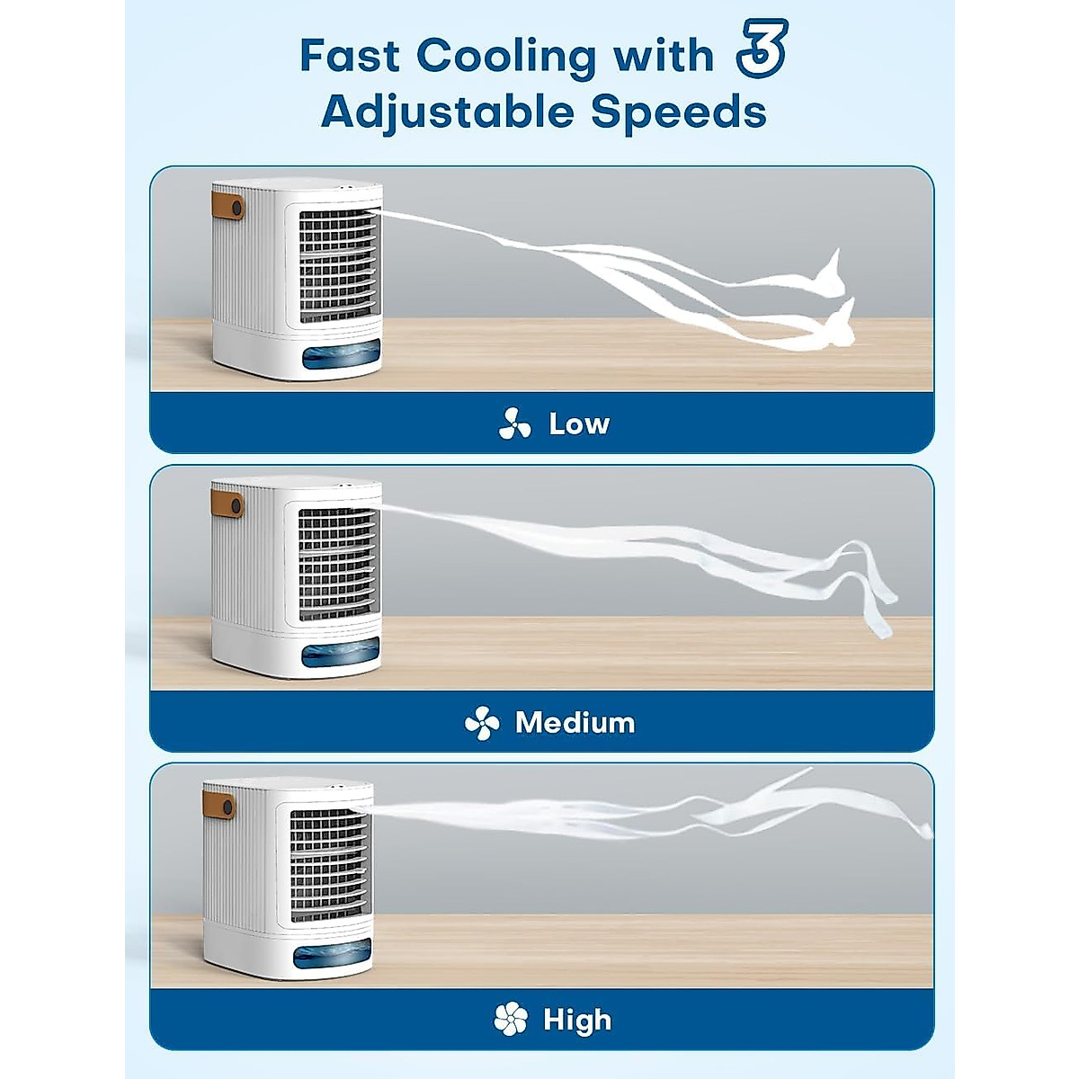 FANCOLE Portable Air Conditioners, 3-IN-1 Small Air Conditioner w/ 3-Level Humidify & 3 Speeds, 7-Color Night Lights, Top Fill Tank for 8H Cooling, Desk Mini Air Conditioner for Bedroom Room Office