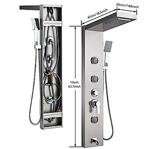 AlenArt Shower Panel Massage Jets Rainfall Waterfall Shower Head, Shower Stainless Steel Wall Mount Massage Multi-Function Bathroom Shower Panel Tower System, Brushed Nickel……