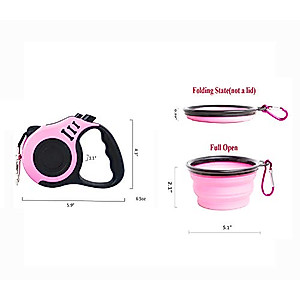 PETIMP Retractable Dog Leash Lightweight 16FT Leash, with Folding Bowl,Dispenser,Waste Bags, for Small Medium Dogs(Pink)