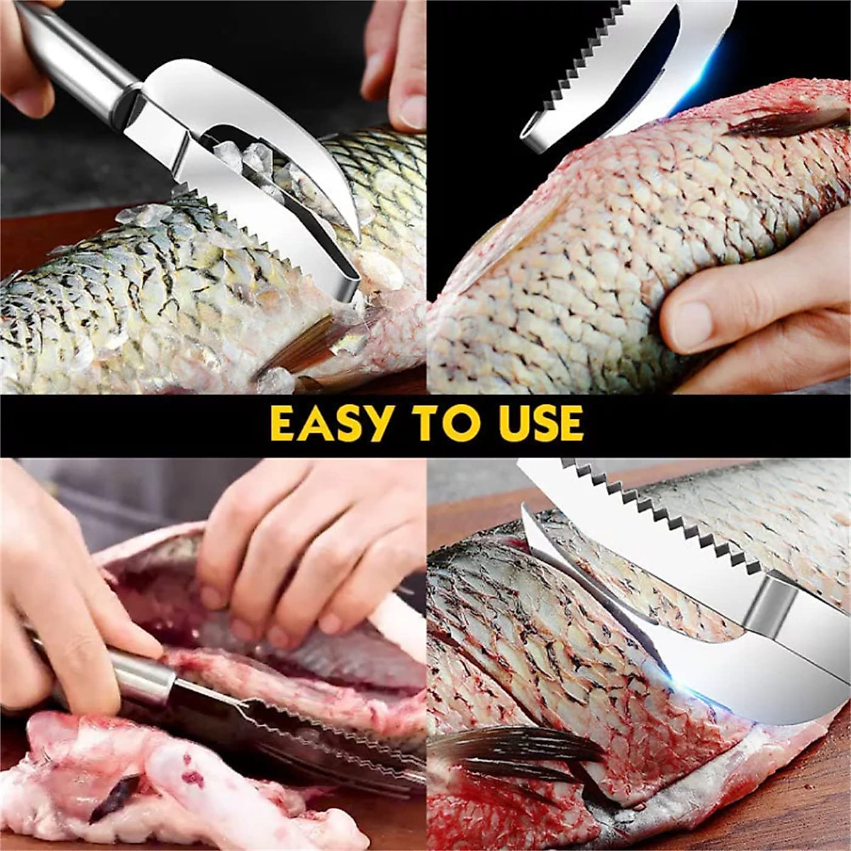 Fish Scale Knife Cut/Scrape/Dig 3-In-1, Fish Scale Knife, Fish Scaler Remover, 3-In-1 Fish Scaler Remover Cutter, Stainless Steel Fish Scale Remover, Stainless Steel 3 In 1 Fish Maw Knife (one)