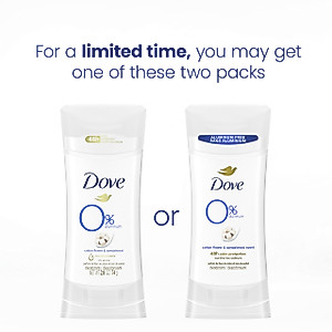 Dove 0% Aluminum Deodorant Stick Cotton Flower & Sandalwood 3 count for 48-Hour Odor Protection Aluminum Free Deodorant 2.6 oz