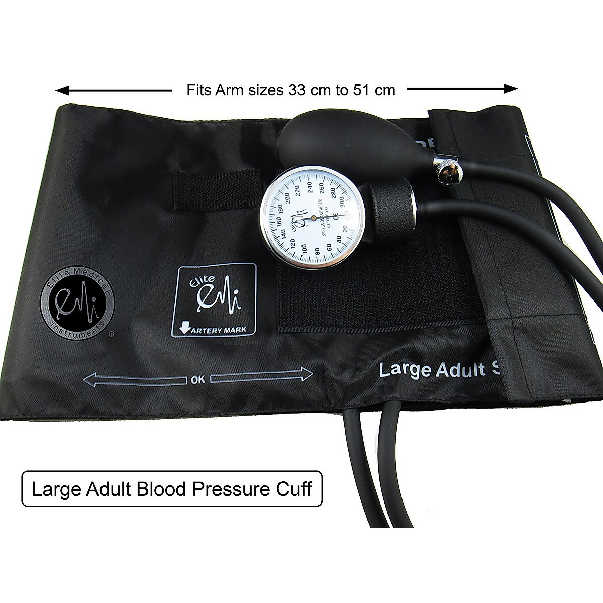 EMI EBL-430 Sprague Rappaport Dual Head Stethoscope and Manual Aneroid Sphygmomanometer Blood Pressure with Large Adult Cuff (Cuff Size: 33 cm to 51 cm | 13 inch to 20 inch) - Black