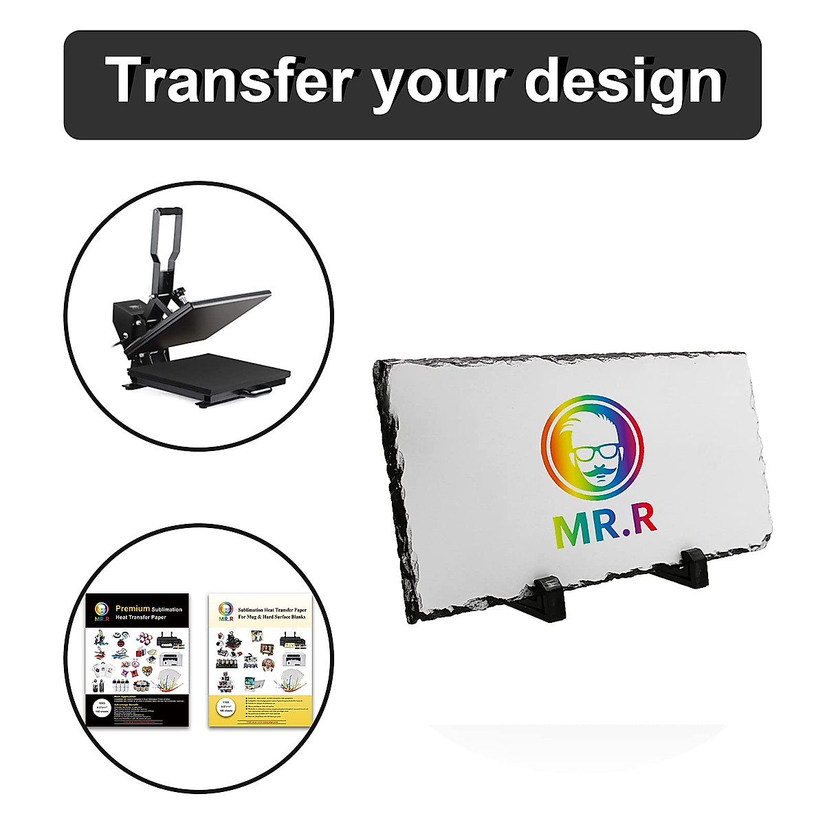 MR.R Sublimation Blank Rectangular Rock Slate Photo Plaque Picture Frame, Customized Photo Frame Novelty For Wedding,Birthday,Baby Birth (12x22cm)