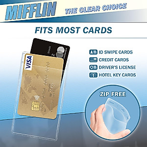 Mifflin-USA Plastic Waterproof ID Badge Holders (Clear, 2.25x3.5 Inch, 10 Pack), Vertical Hanging Name Card Holder with Zipper, Resealable Bulk Nametag Holders