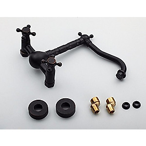 SJQKA Faucet Black bronze antique faucet, faucet basin, cold and hot wall, double hole basin faucet