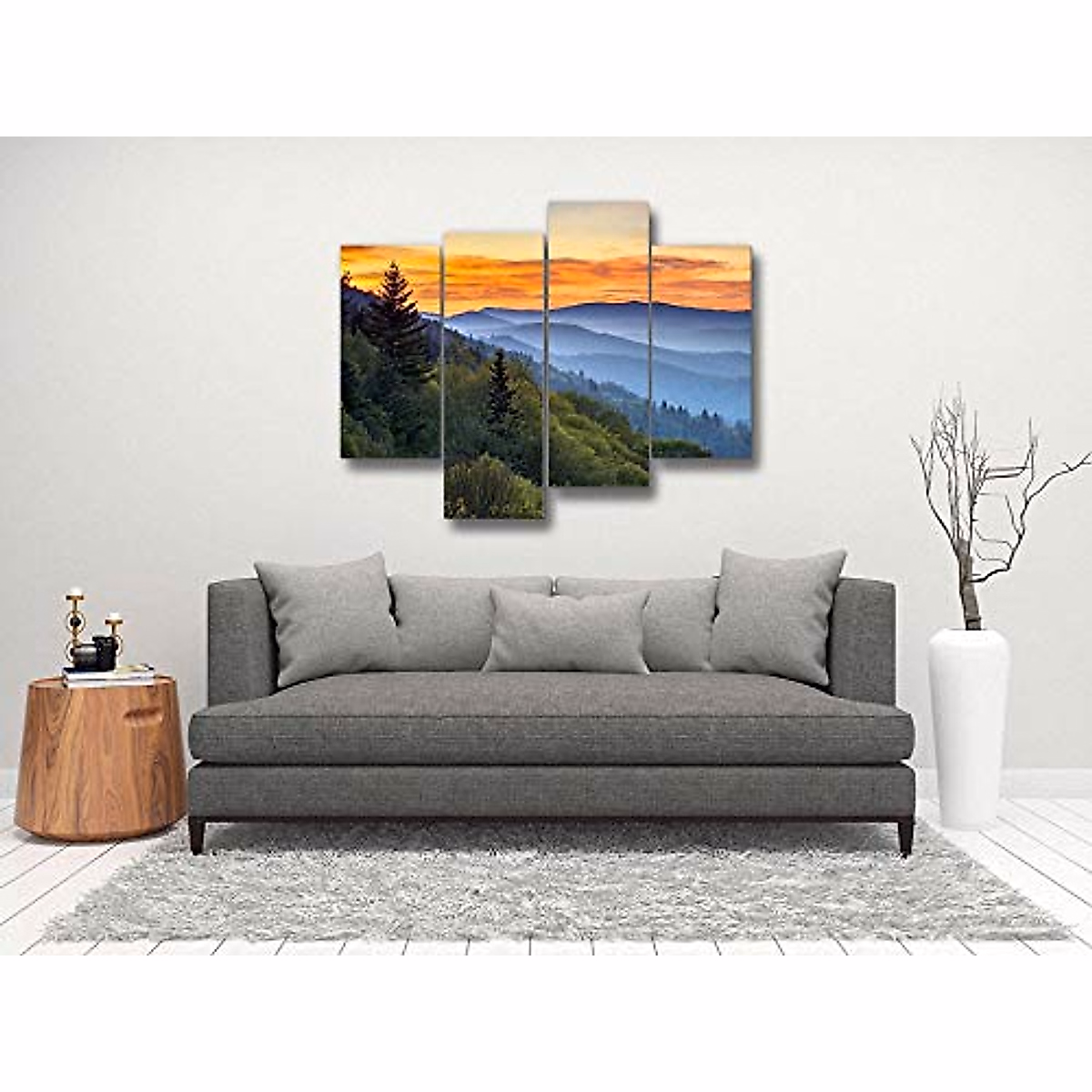 Great Smoky Mountains National Park Scenic Sunrise Landscape at Oconaluftee Canvas Wall Art Hanging Paintings Modern Artwork Abstract Picture Prints Home Decoration Gift Unique Designed Framed 4 panel