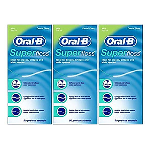 Oral-B Super Floss, 50 Pre-Cut Strands, Mint (Pack of 3)