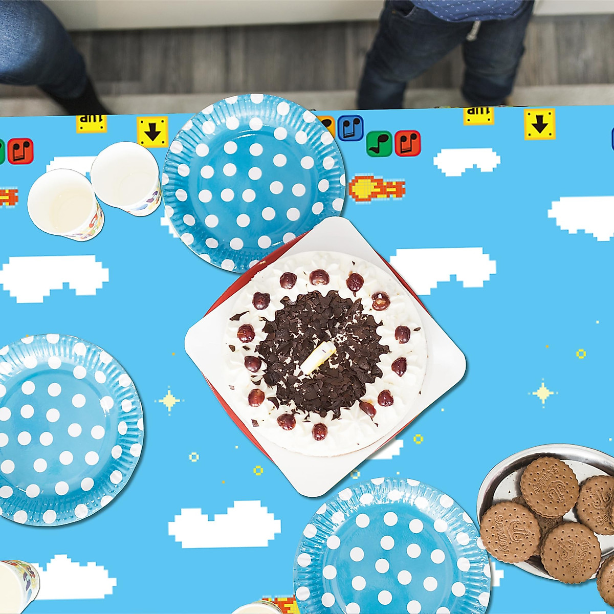 Generic 3 PCS Super Brothers Party Tablecloth, Plastic Disposable Video Games Table Cover for Games Birthday Party Decorations Supplies, 86.6 x 51.2in, Blue