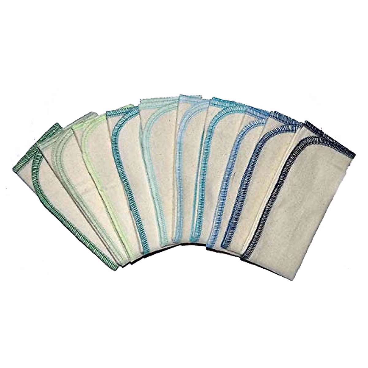 Gina's Soft Cloth Shop 1 Ply Organic Cotton Flannel Paperless Towels 11x12 Inches Set of 10 Blues and Greens