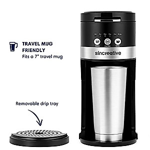 Sincreative Single Serve Coffee Maker, 2 in 1 Single Cup Coffee Makers for K Cup Pod or Ground Coffee, Compact Coffee Machine with Strong Brew Button, 6 to 14oz Brew Sizes, Gifts for Mom Dad Women Men