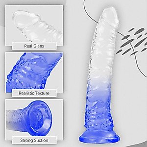 7.7 Inch Realistic Dildo, Clear Silicone Blue G-Spot Stimulation Adult Toy, Soft Jelly with Strong Suction Cup, Giant Anal Toy, Suitable for Women/Men/Gay