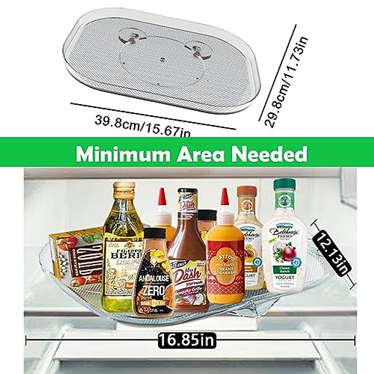 EdenEdges Lazy Susan for Refrigerator, Rectangular Turntable Organizer for Fridge,Cabinet, Pantry Organizer, Kitchen Organizer, Fridge Organizer-15.74inch