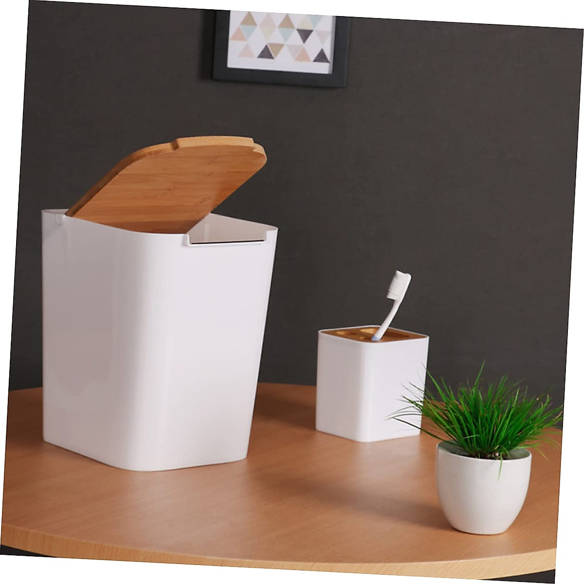 CIYODO 1Pc Modern Plastic Trash Can with Lid Press Type Garbage Bin for Kitchen Bathroom Office Slim Design Waste Storage Container