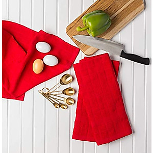 DII Basic Terry Collection Windowpane Dishtowel Set, 16x26, Red Solid, 4 Piece