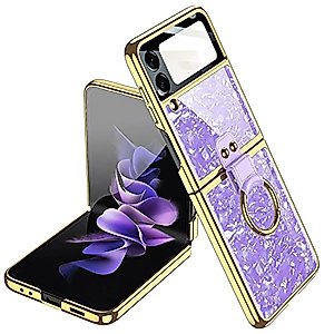 EAXER for Samsung Galaxy Z Flip 3 5G Case, Camera Lens Protection Ring Holder Case Luxury Plating Shockproof Phone Case Cover (Purple)