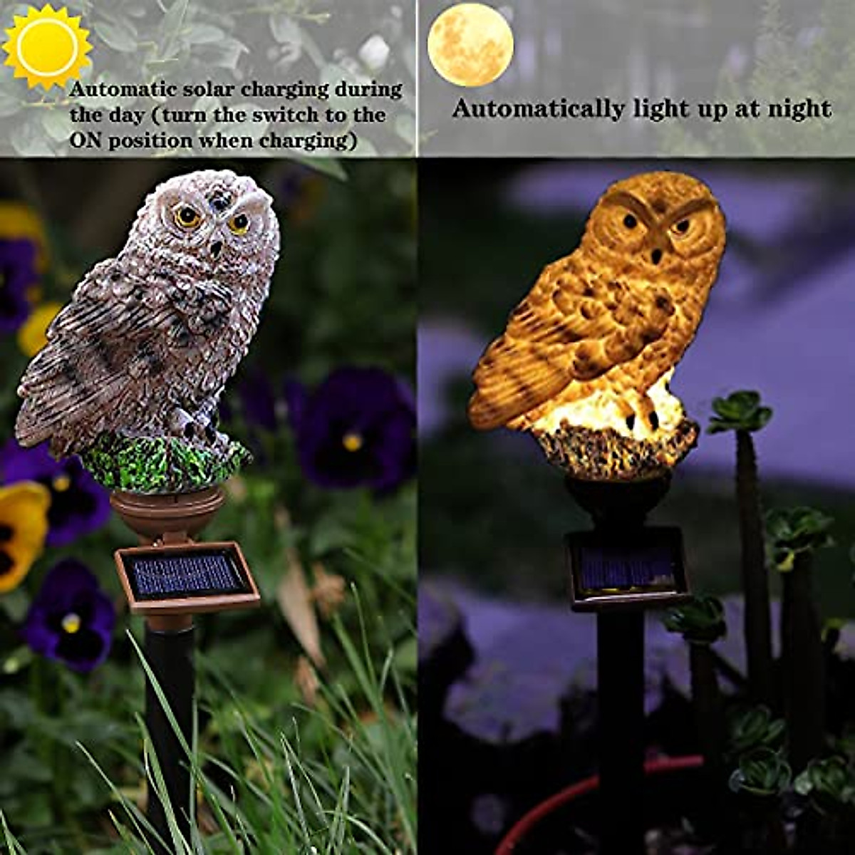 YUEFA Solar owl Light, 3 Pack owl LED Light, Garden owl Outdoor Waterproof，Garden Yard Lawn Landscape Lighting Decoration (Brown)