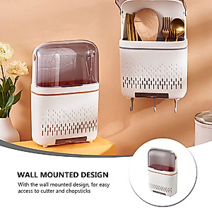 Kitchen Chopsticks Rack Wall Mounted Flatware Holder Basket with Drainer Lid Utensils Cutlery Holder