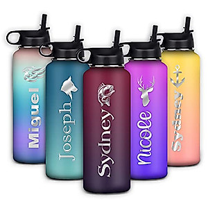 Personalized Water Bottle, Custom Sports Water Bottle with Name Customized Insulated Stainless Steel Vacuum Cup Bottle with Straw Lid, Christmas Valentine's Day Gift for Boys Girls Women Men 18oz/32oz