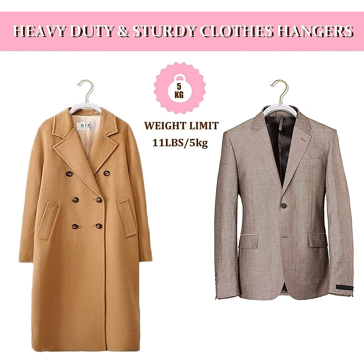 Pink Clothes Hangers 16", 20 Pack Plastic Clear Coat Hanger for Adult Closet, Durable Bling Ganchos de Ropa with Swivel Hook, Notched Shoulders & Ultra-Thin Space Saving Laundry Hanger for Dress Suits