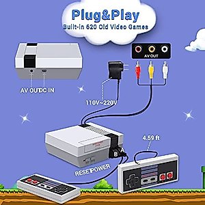 Retro Game Console,Classic Mini Retro Game Console, Classic Mini Console Built-in with 620 Classic Retro Games，AV Output,Plug and Play Video Game Console